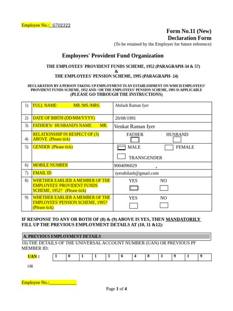 Form No11 Uan Declaration Form Pdf