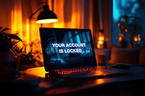 Account Lock Notification On Laptop In Dimly Lit Room During Evening Hours Stock Illustration