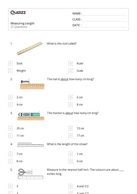 Grade 2 Measuring Length And Height Math School Worksheets For