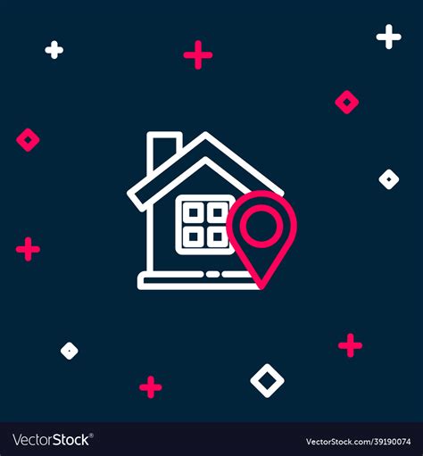 Line Map Pointer With House Icon Isolated On Blue Vector Image
