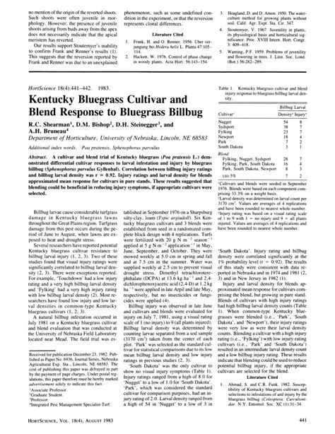 Pdf Kentucky Bluegrass Cultivar And Blend Response To Bluegrass Billbug