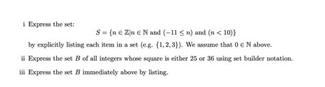 Solved I Express The Set S N∈z∣n∈n And −11≤n And N