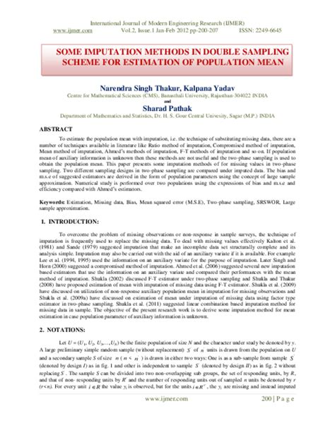 Pdf Some Imputation Methods In Double Sampling Scheme For Estimation Of Population Mean