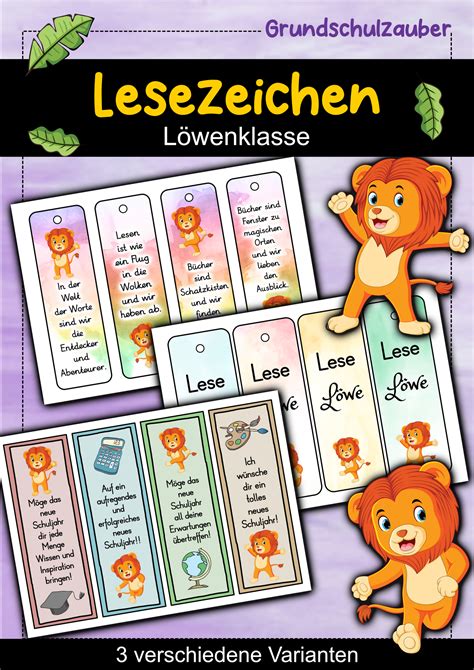 Löwe Lesezeichen Für Die Löwenklasse 3 Varianten