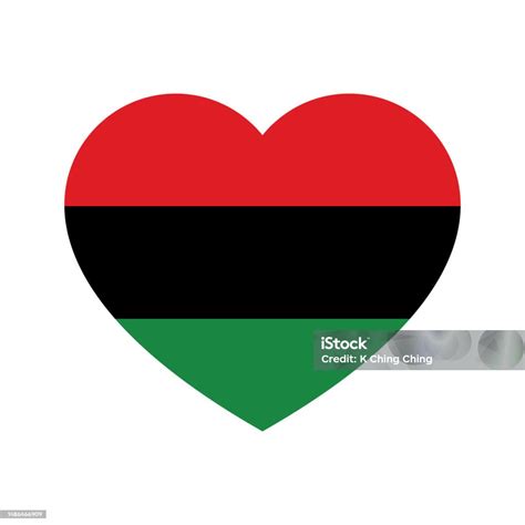 빨강 검정 및 녹색 색상의 하트 모양 아이콘은 범 아프리카 국기의 색상입니다 Juneteenth와 흑인 역사의 달을 위해