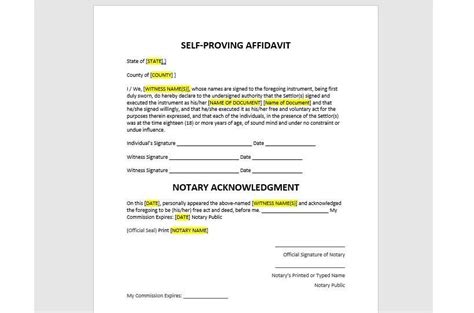 Self Proving Affidavit Form General Affidavit Form Template Editable Affidavit Simple