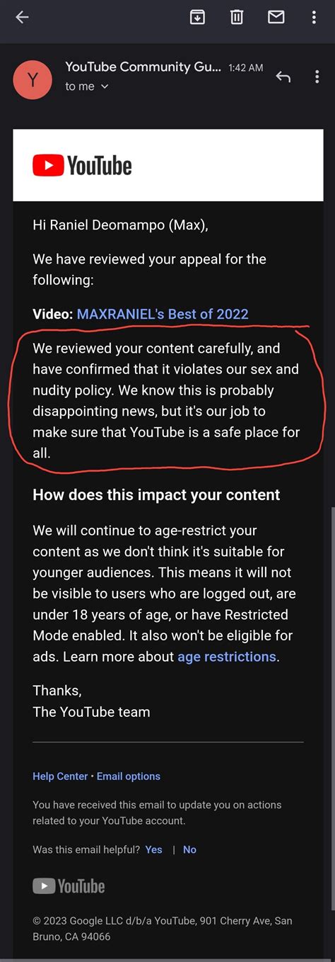 I Tried To Get The Age Restriction Appealed And It Got Rejected The Email Says It Violates The I Tried To Get The Age Restriction Appealed And It Got Rejected The Email Says It Violates The