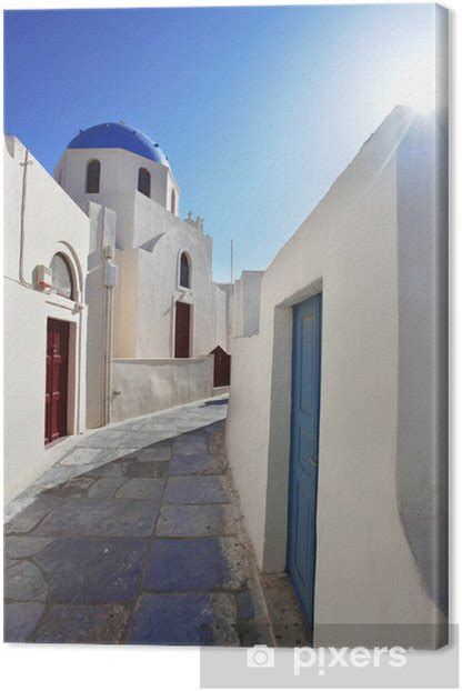 Cuadro En Lienzo Santorini Con La Iglesia Tradicional En Oia Grecia