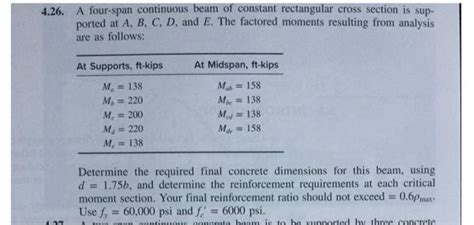 solved 4 26 a four span continuous beam of constant