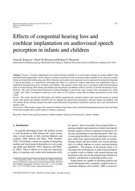 Pdf Effects Of Congenital Hearing Loss And Cochlear Implantation On Audiovisual Speech
