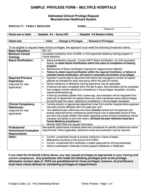 Fillable Online Sample Privilege Form Multiple Hospitals Fax Email Print Pdffiller
