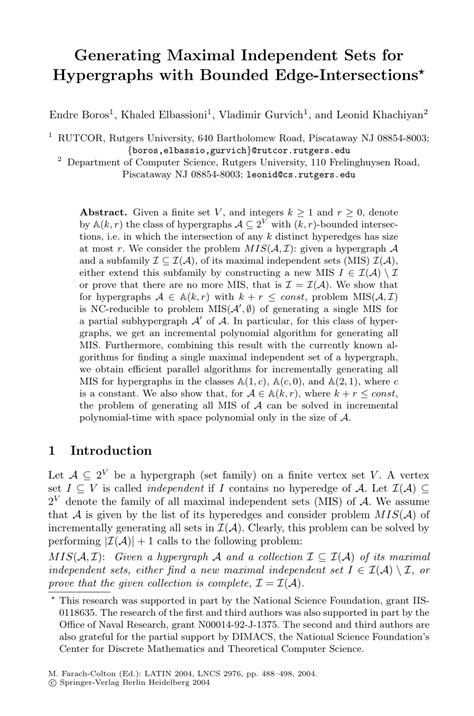 Pdf Generating Maximal Independent Sets For Hypergraphs With Bounded