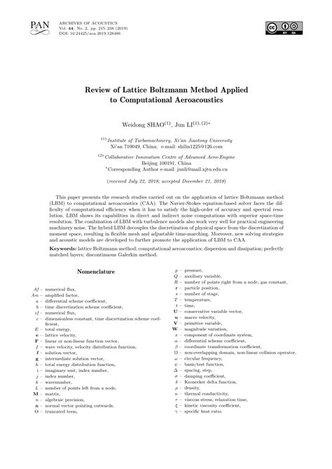 Pdf Review Of Lattice Boltzmann Method Applied To Computational Aeroacoustics