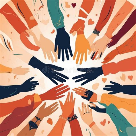Abstract Vector Of Interlocking Hands In Circle Representing Unity And Diversity Stock