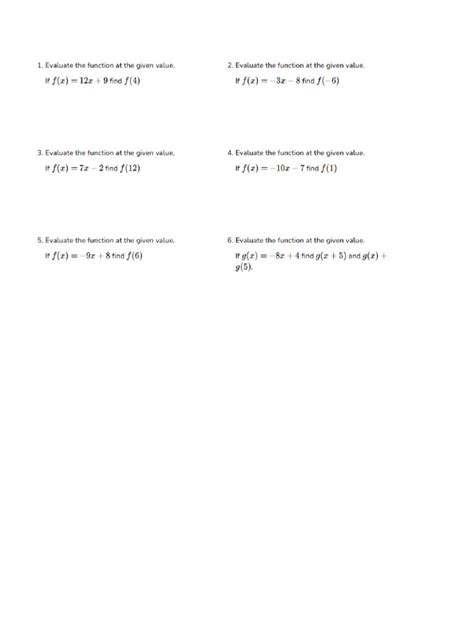 Evaluating A Function Worksheet Pdf