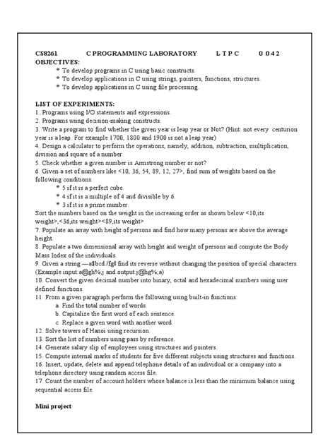 Cp Lab Manual Pdf Array Data Structure Pointer Computer Programming