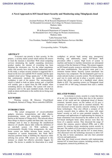 PDF A Novel Approach To IOT Based Smart Security And Monitoring Using ThingSpeak Cloud