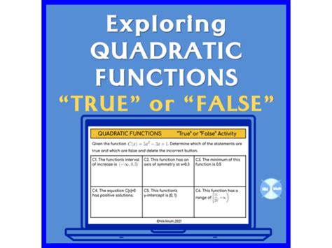 Quadratic Functions Exploring True Or False Activity Teaching