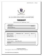 Lab Open Ended Lab I Doc Open Ended Lab I EL DATA STRUCTURES ALGORITHMS