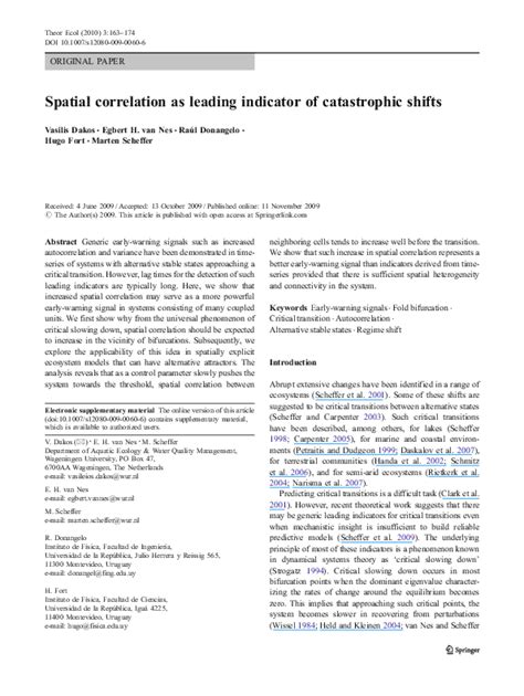Pdf Spatial Correlation As Leading Indicator Of Catastrophic Shifts