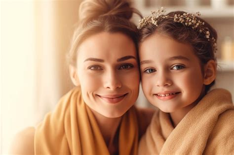 Premium Ai Image A Mother With Her Daughter After A Shower Ai Generated