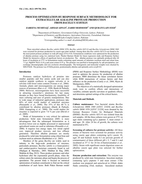 Pdf Process Optimization By Response Surface Methodology For