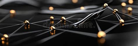 Abstract Network With Golden Nodes Connected By Black Lines Symbolizing
