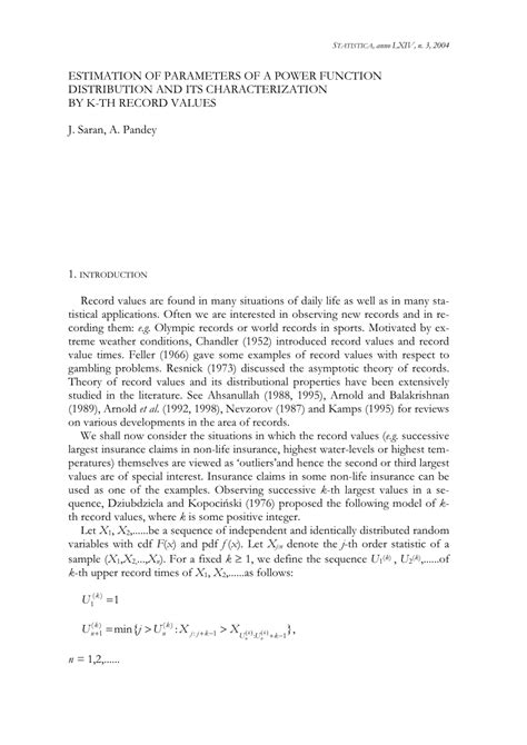 Pdf Estimation Of Parameters Of A Power Function Distribution And Its Characterization By K Th