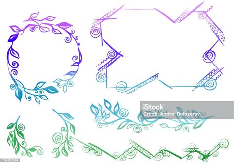 수채화 빈티지 프레임 프리 핸드 드로잉 녹색 청록색 파란색 보라색 프레임 요소 설정합니다 인포그래픽 카탈로그 배경 0명에 대한 스톡 벡터 아트 및 기타 이미지 Istock