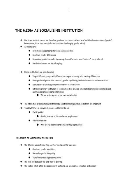 The Gendered Media 1 The Media As Socializing Institution Media Are