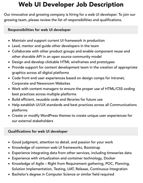 Web Ui Developer Job Description Velvet Jobs