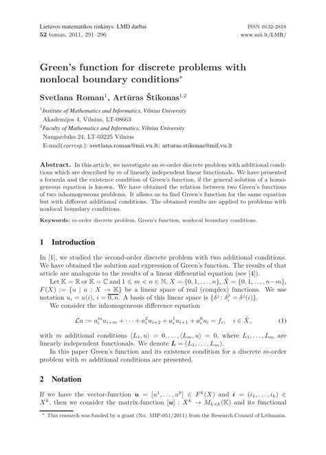 Pdf Greens Function For Discrete Problems With Nonlocal Boundary
