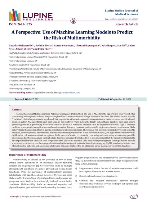 Pdf A Perspective Use Of Machine Learning Models To Predict The Risk