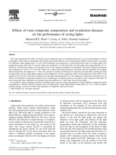Pdf Effects Of Resin Composite Composition And Irradiation Distance On The Performance Of