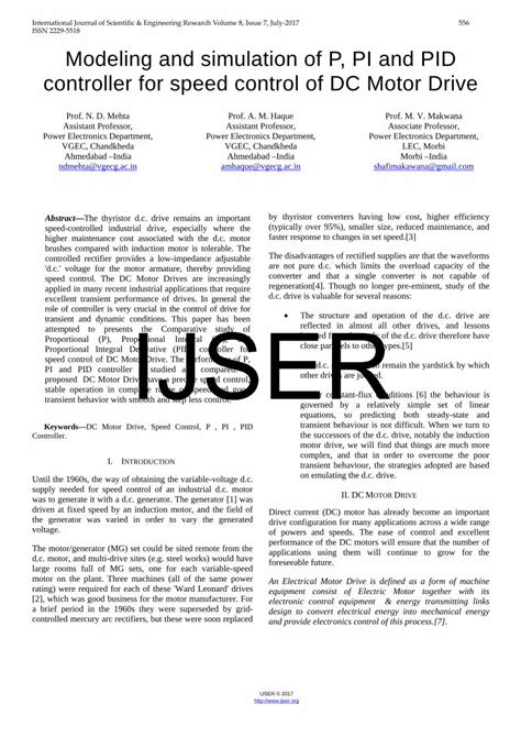 Pdf Modeling And Simulation Of P Pi And Pid Controller For Dokumentips
