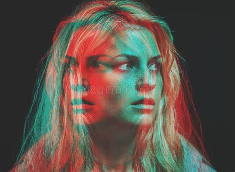 Psychology Bipolar And Motion Blur Psychedelic Of Woman With Mental