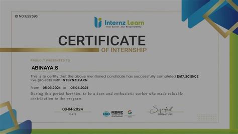 completed data science course with interz learn abinaya sivakumar