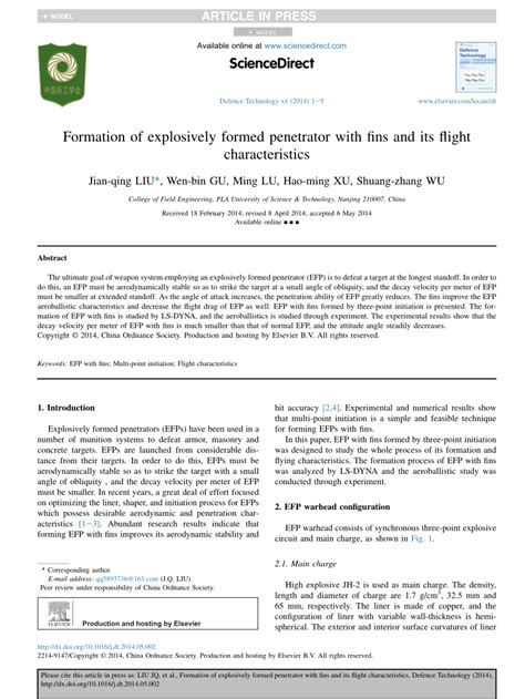 Pdf Formation Of Explosively Formed Penetrator With Fins And Its
