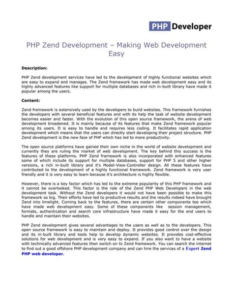 Hire Zend Php Developer Pdf Web Development Internet