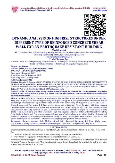 Pdf Dynamic Analysis Of High Rise Structures Under Different Type Of Reinforced Concrete Shear