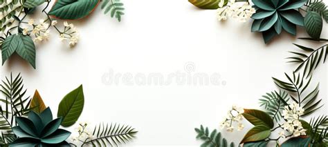 Abstract Frame And Tree Stems Green And White Leaves Background For