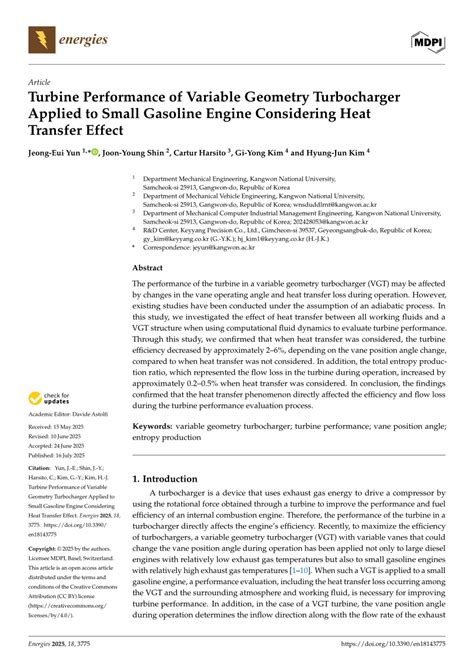 Pdf Turbine Performance Of Variable Geometry Turbocharger Applied To Small Gasoline Engine
