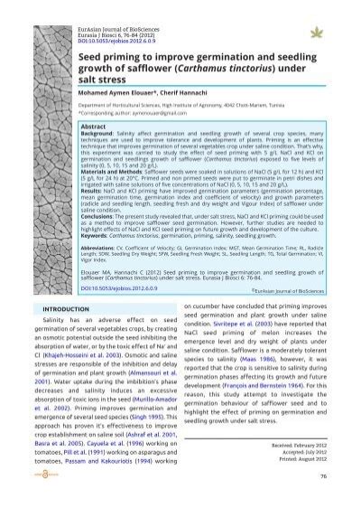 Seed Priming To Improve Germination And Seedling Growth Of