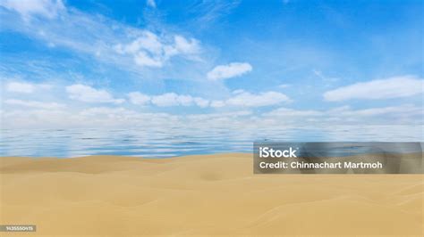 바다 해변의 모래 밝은 푸른 하늘과 바다에는 파도가 거의 없습니다 낮에는 해변 풍경 3d 렌더링 0명에 대한 스톡 사진 및 기타 이미지 Istock