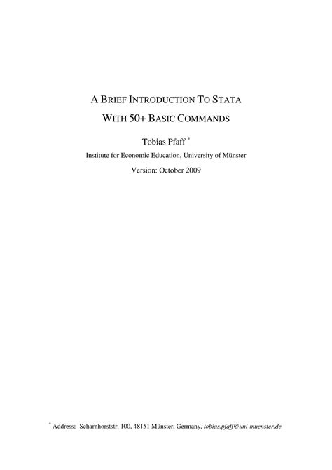 Introduction To Stata With 50 Basic Commands Address