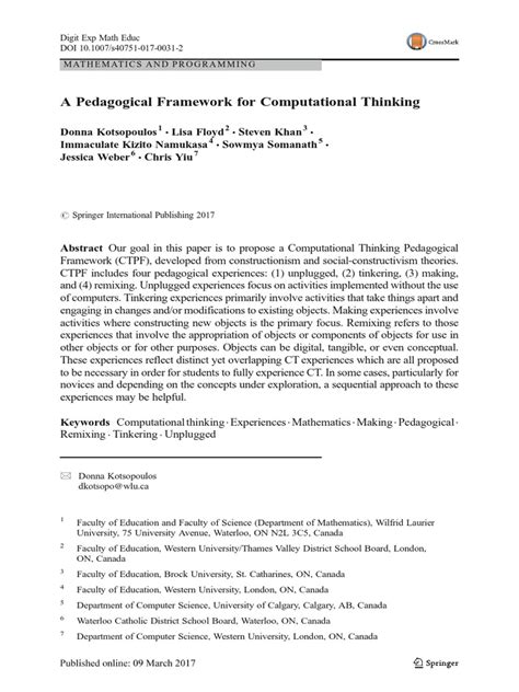 A Pedagogical Framework For Computational Thinking Digit Exp Math Educ