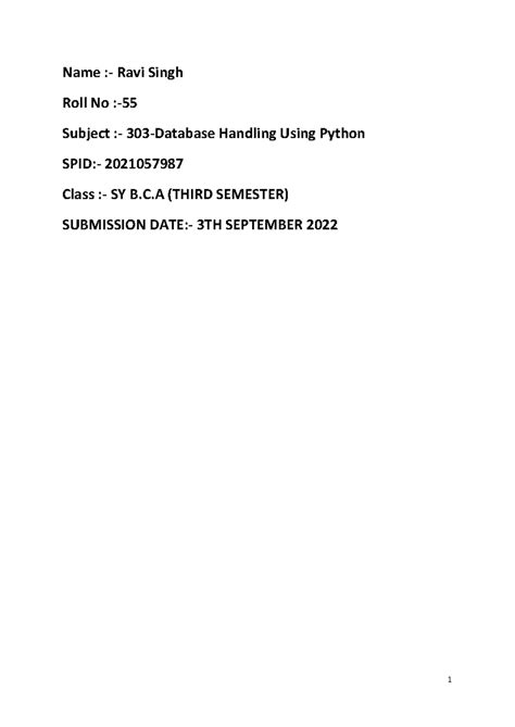 303 Database Handling Using Python Project Summary And Queries Studocu