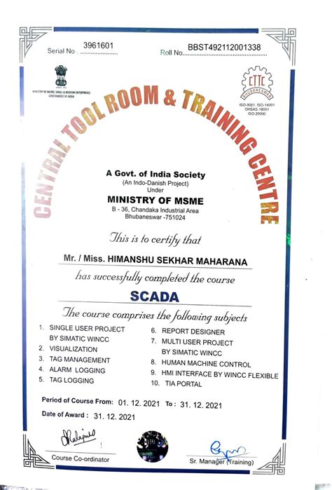Himanshu Sekhar Maharana On Linkedin Internship And Training On Scada