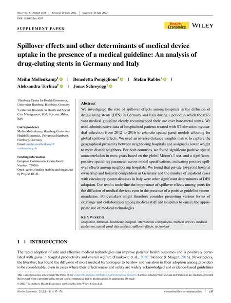 (PDF) Spillover effects and other determinants of medical device uptake in the presence of a ...