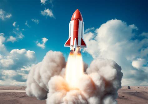 Illustration Of Launch Of Space Rocket Created With Generative Ai Stock Illustration